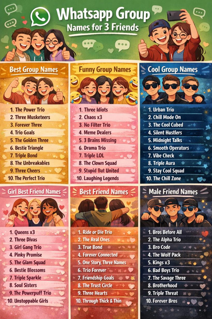 120+ Best WhatsApp Group Names for 3 Friends — Trending Us