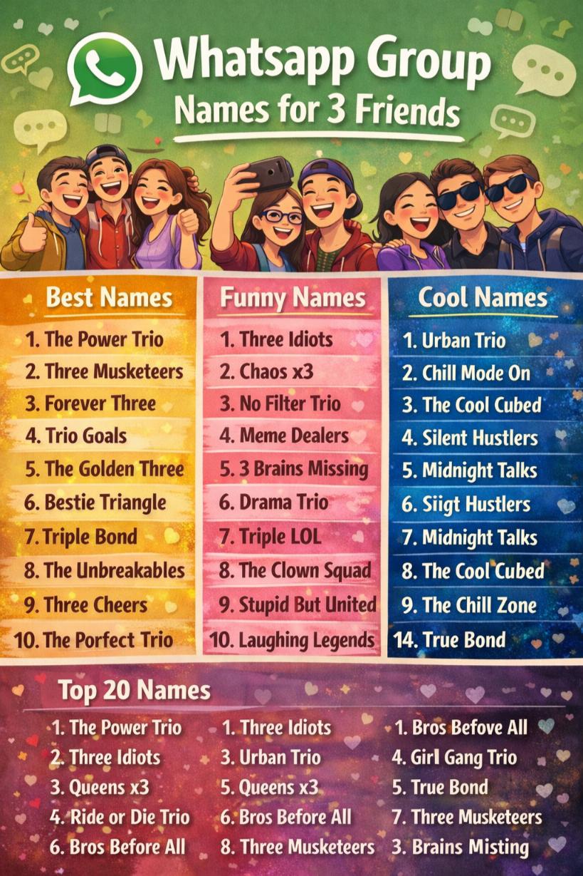 120+ Best WhatsApp Group Names for 3 Friends — Trending Us